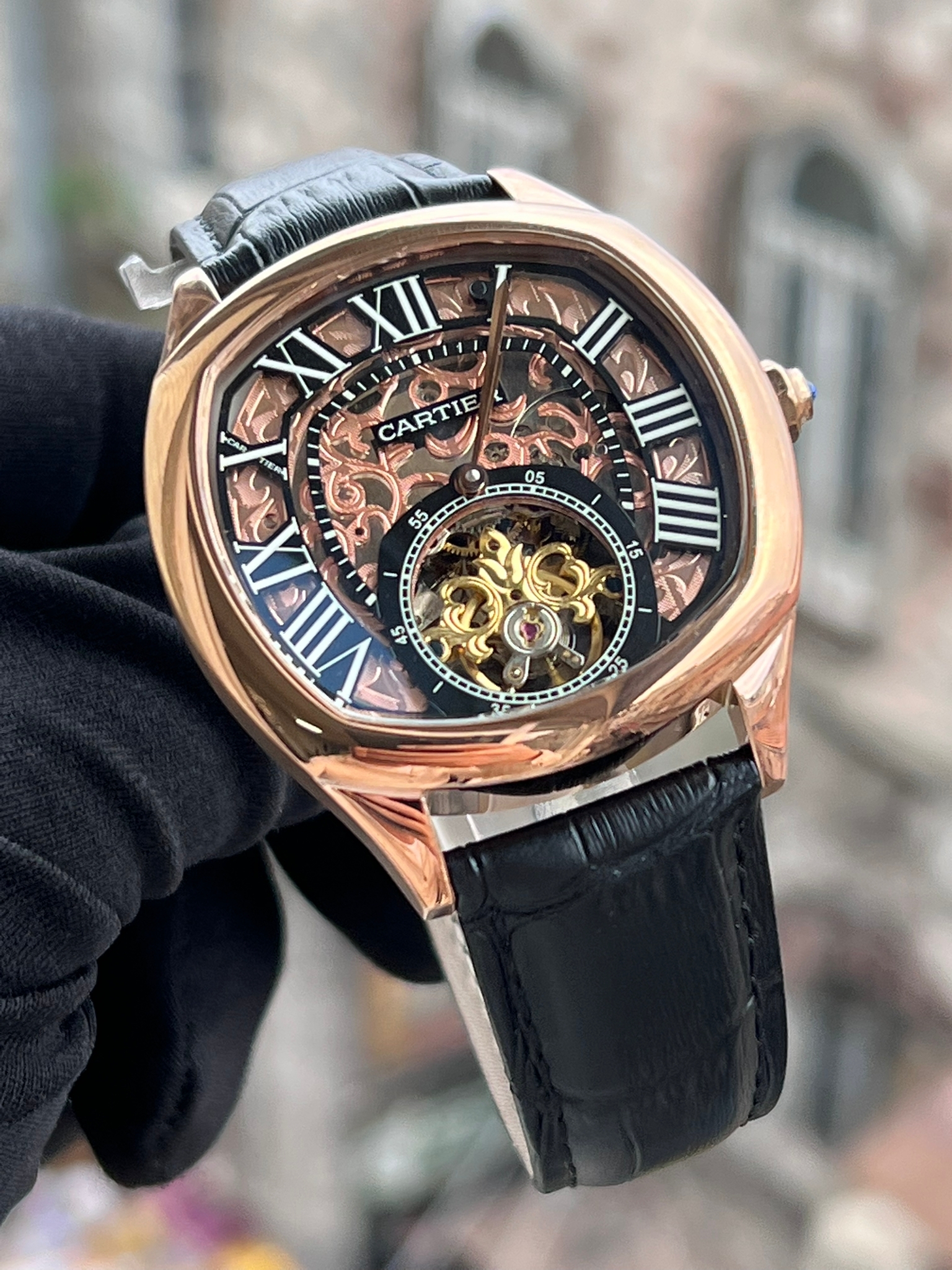 DP145- Cartier Skeletion Tourbillion Gold Kasa İşlemeli Kadran - 0.00 TL